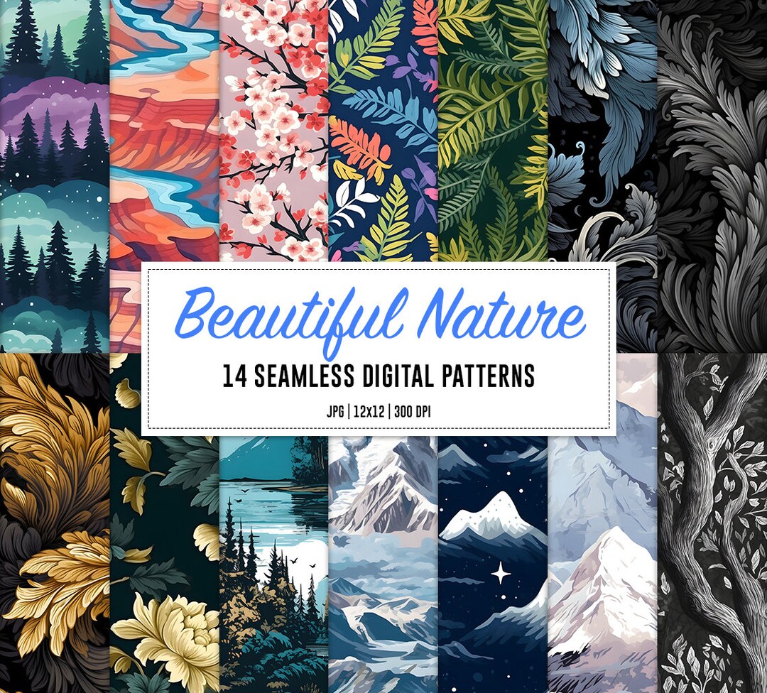 Nature Digital Paper: 14 Seamless Printable Patterns (3600x3600 Px) - Etsy