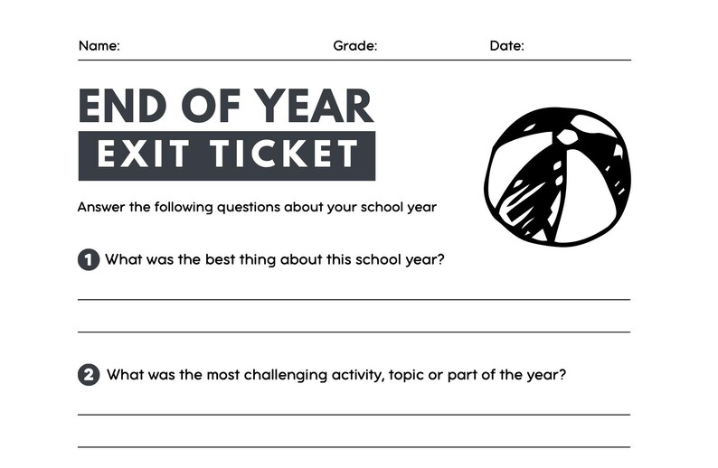 End of Year Exit Ticket Worksheet Elementary Middle School Printable ...