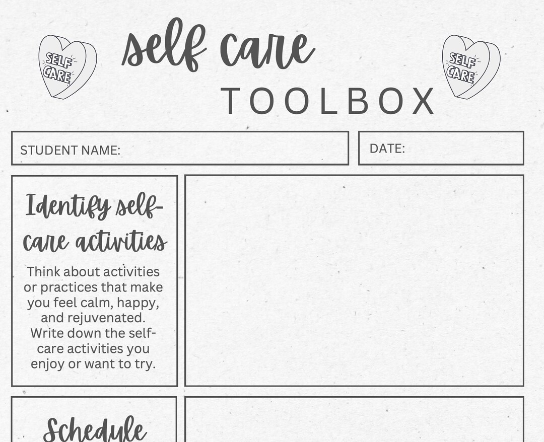 Minimalist Self-care Toolbox Worksheet for Teens Printable NON-EDITABLE ...