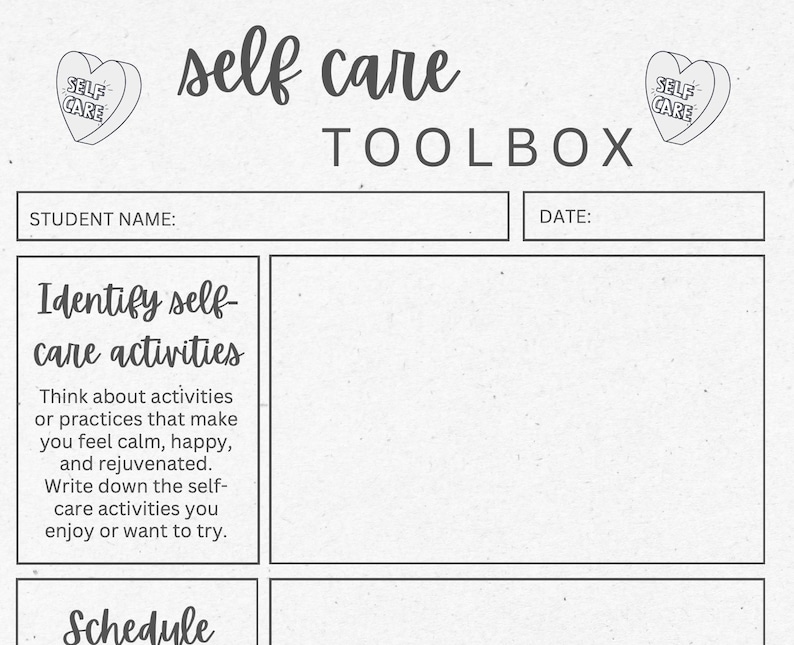 Minimalist Self-care Toolbox Worksheet for Teens Printable NON-EDITABLE ...