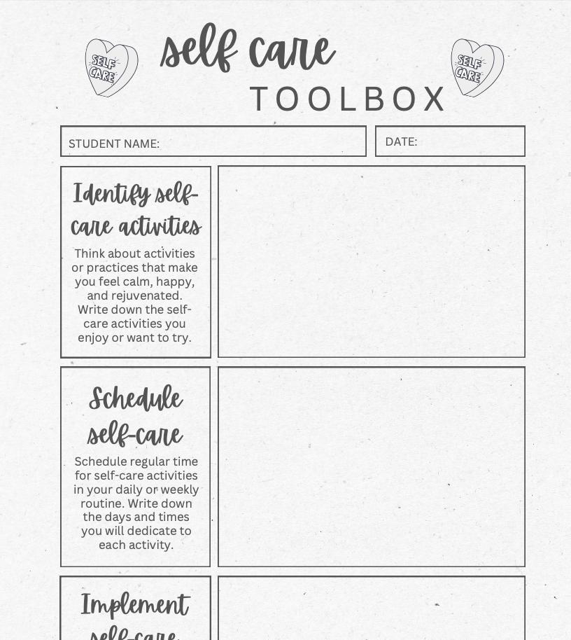 Minimalist Self-care Toolbox Worksheet for Teens Printable NON-EDITABLE ...