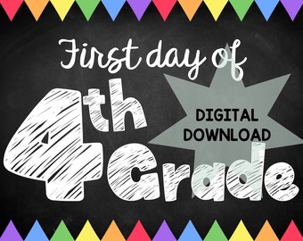 Printable First and Last Day of Fourth Grade Chalkboard Sign, First and ...
