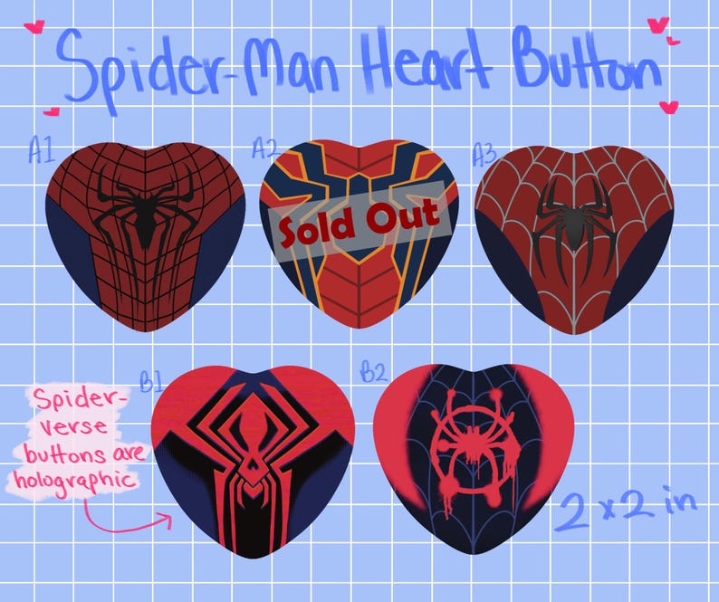 Spider-man Heart Buttons - Etsy