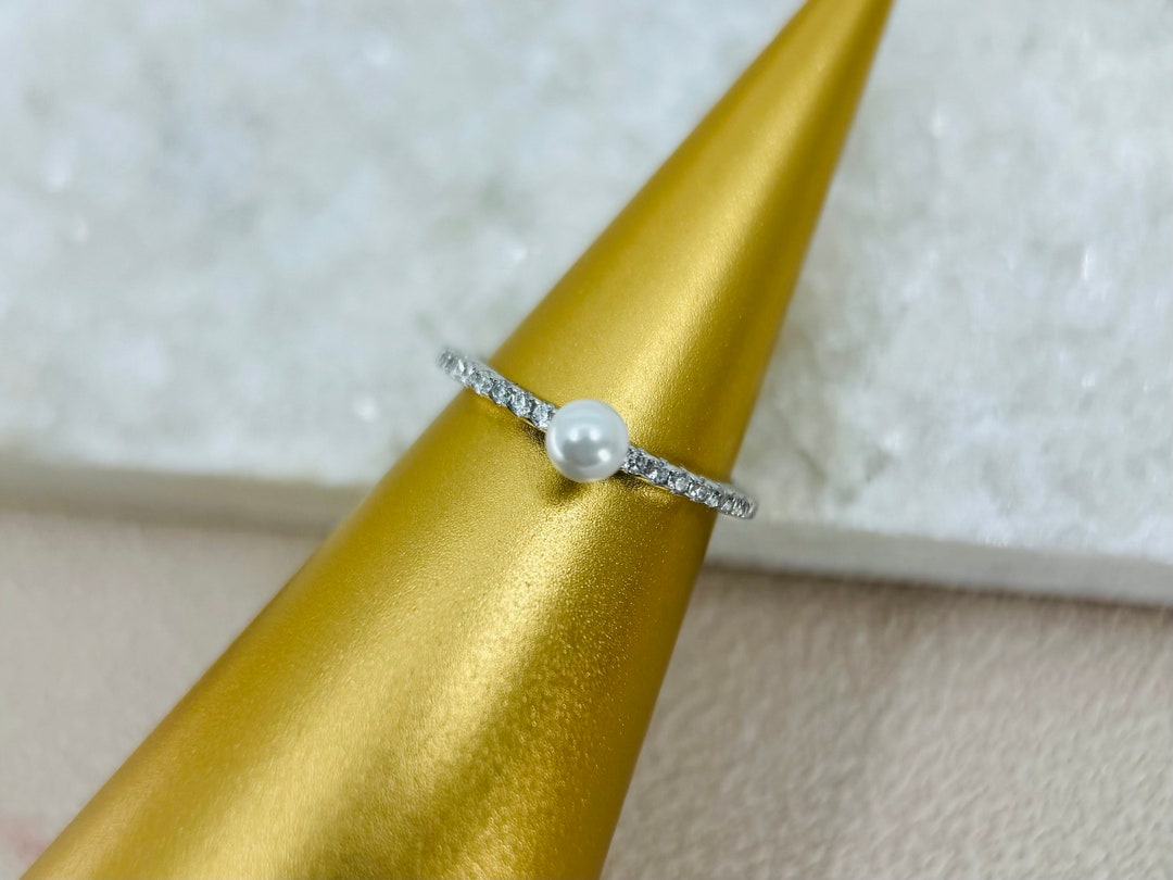 Sterling Silver Pearl Ring, Simple Pearl Ring, Dainty Pearl Ring ...