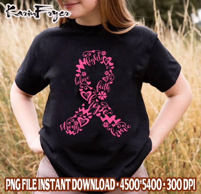 Pink Ribbon Fight Believe Breast Cancer Png Sublimation - Etsy