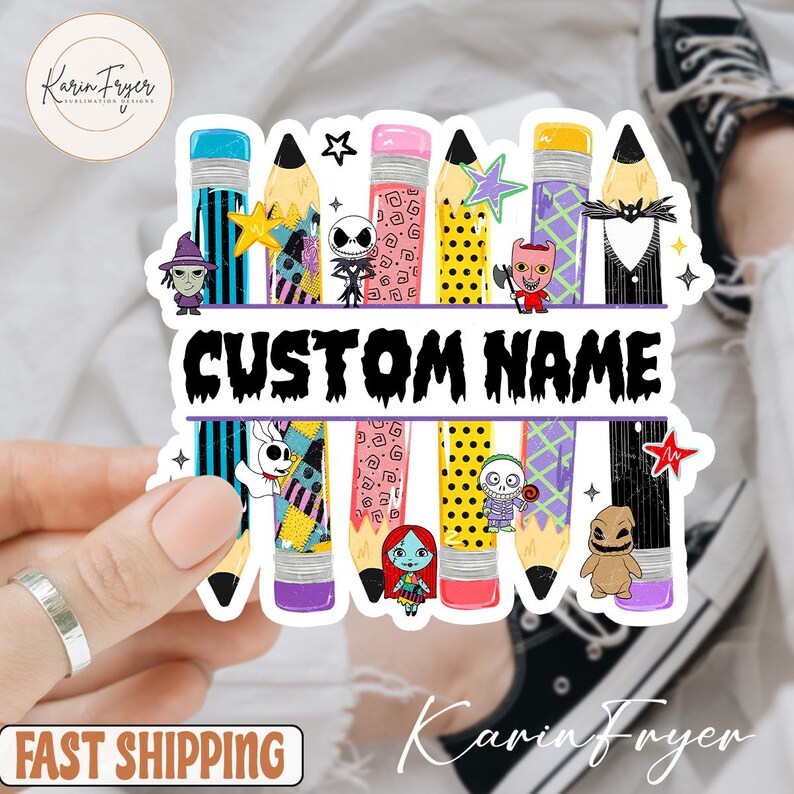 Custom Name Pencil Halloween Teacher Sticker, Nightmare Before ...