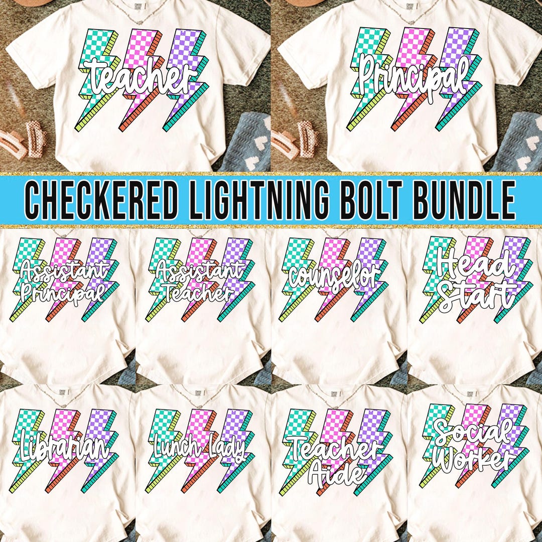 10+ Lightning Bolt Teacher Png Bundle, Back to School Png, Neon Teacher ...