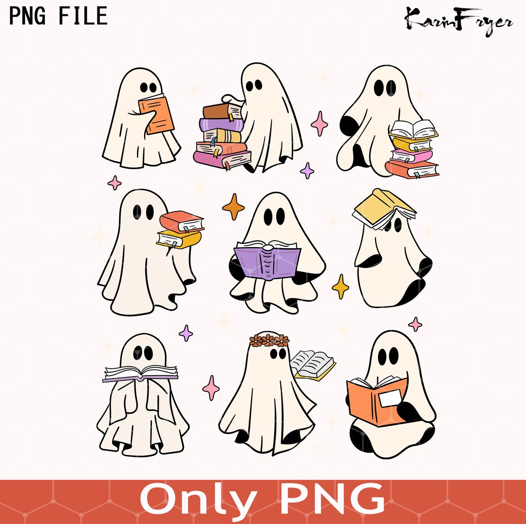 Funny Book Lover Halloween PNG, Cute Ghost Book Nerd, Ghost Halloween ...