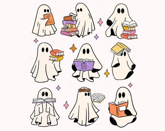 Funny Book Lover Halloween PNG, Cute Ghost Book Nerd, Ghost Halloween ...