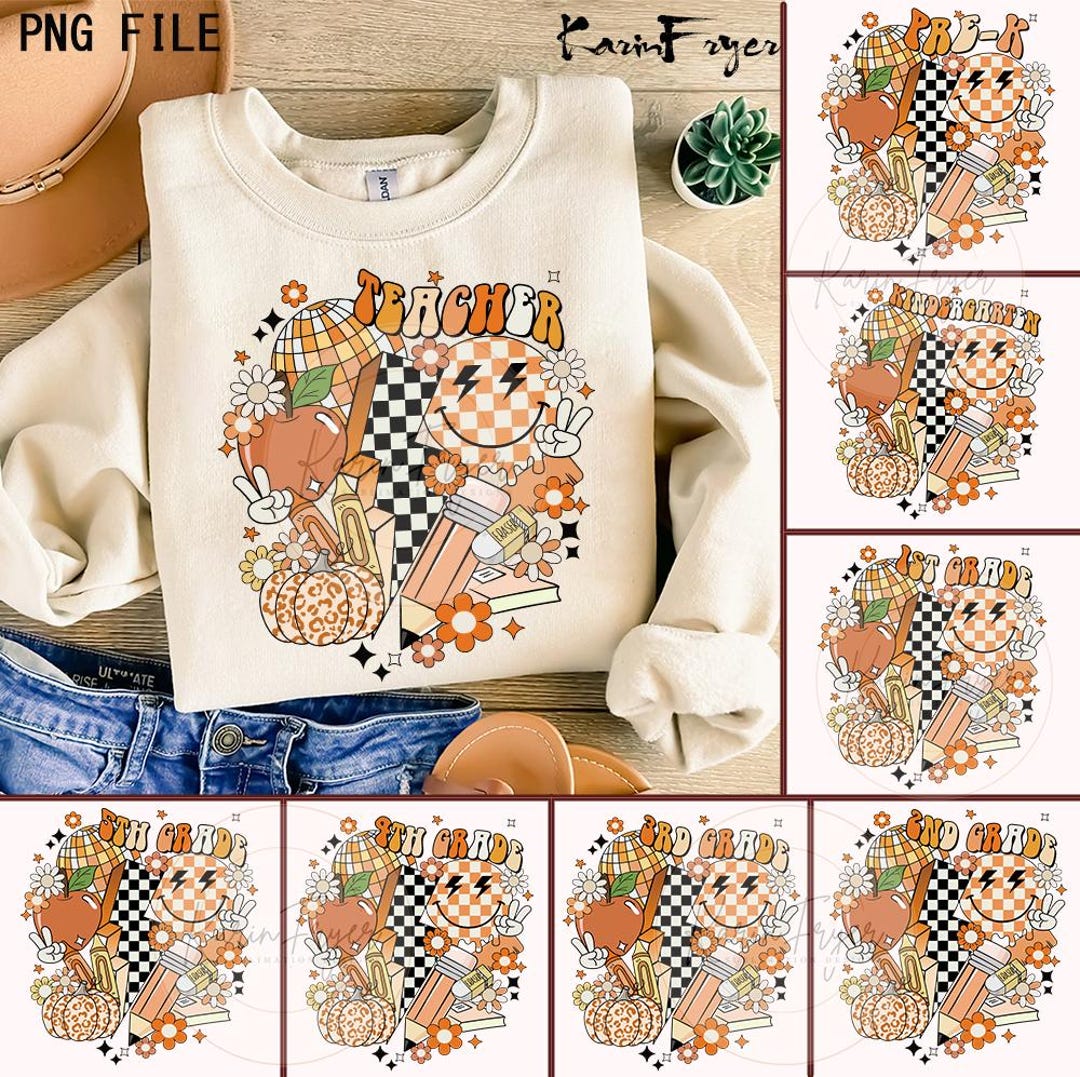 Fall Teacher PNG Bundle,retro Fall Png,teacher Sublimation Design,back ...