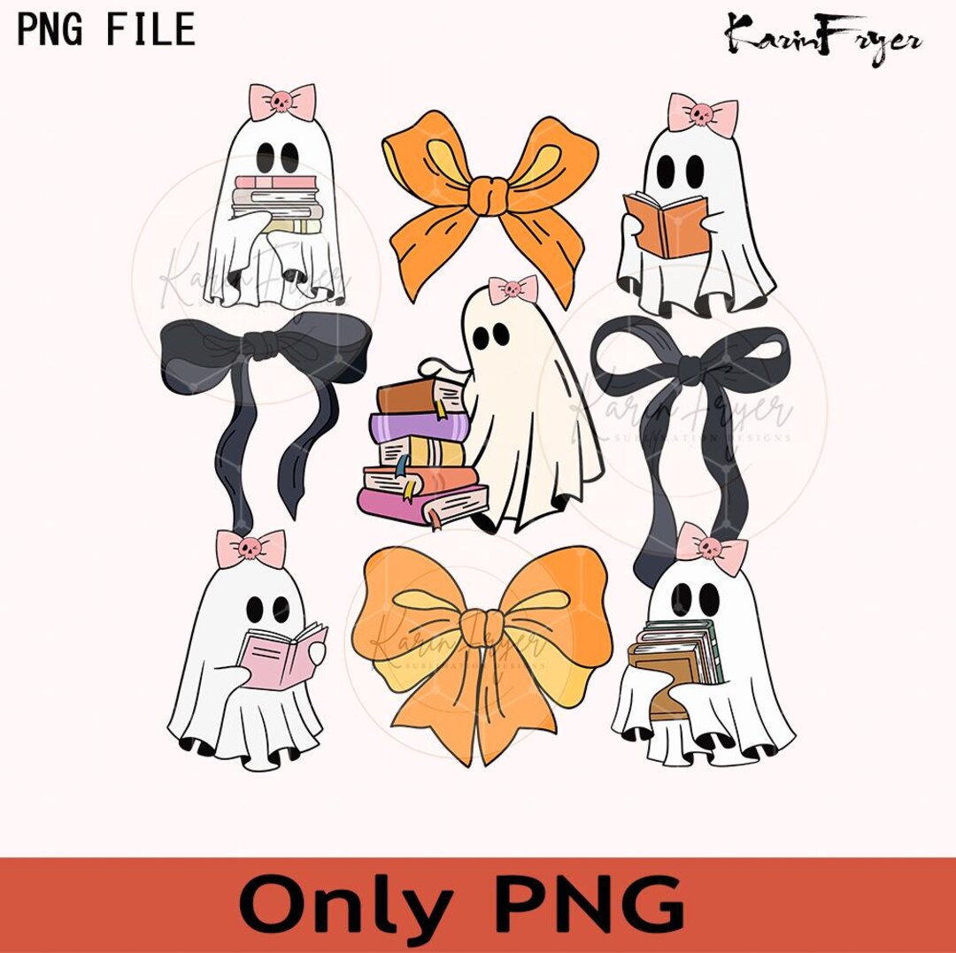 Coquette Bow Spooky Reading Books Halloween PNG, Ghost Book Nerd, Ghost ...