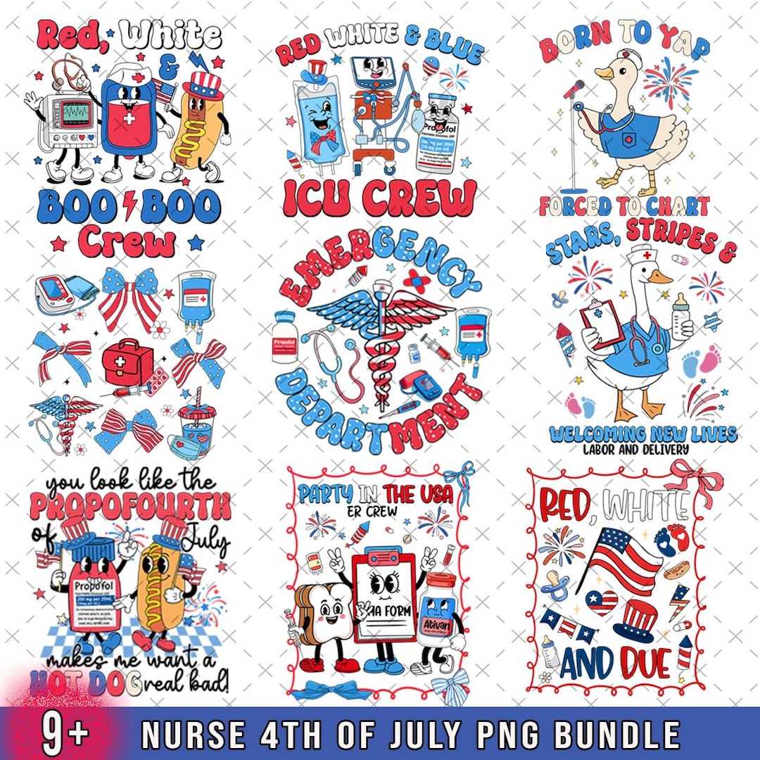 9+ Nurse 4th of July Png Bundle, Emergency Department Fourth July Png ...