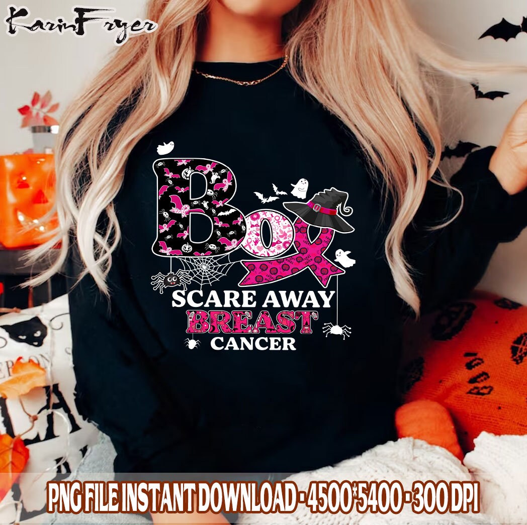Boo Scare Away Breast Cancer Png Sublimation Design Download - Etsy