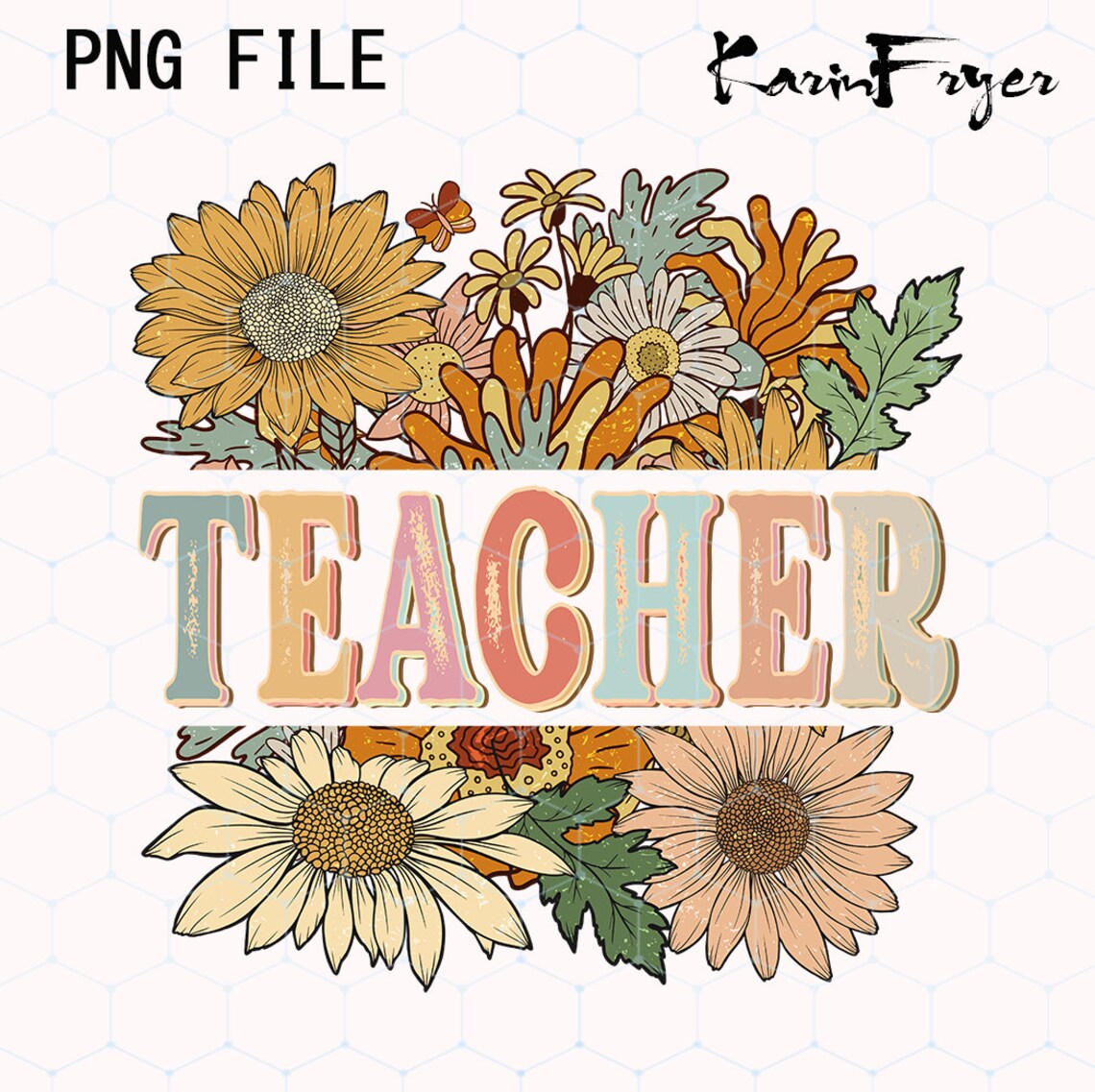 Floral Teacher Png, Retro Teacher Png, Teacher Png Sublimation Designs ...