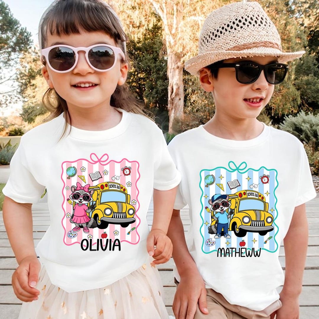 Bundle School Bus With Name Png, Raccoon Back to School Png, First Day ...