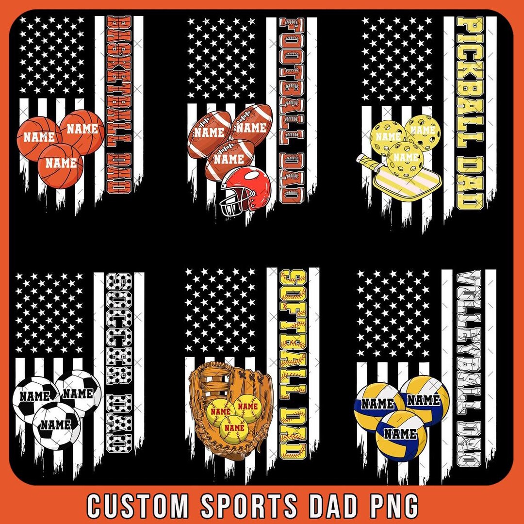 Personalized Sports Dad PNG, Custom Football Dad USA Flag and Kids Name ...