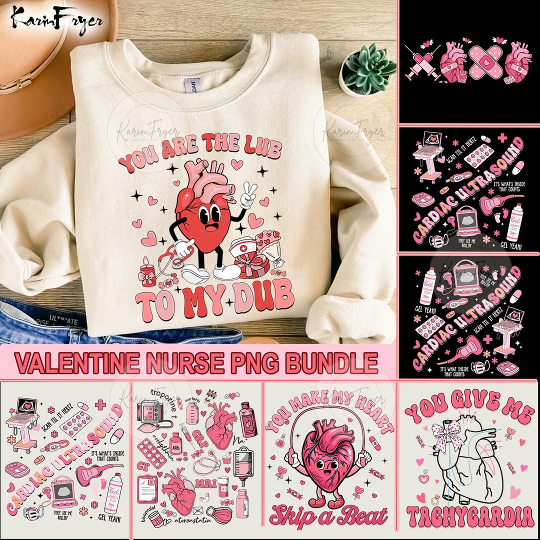 Valentine CVICU Cardiology Nurse Png Bundle, Nurse Valentine's Day ...