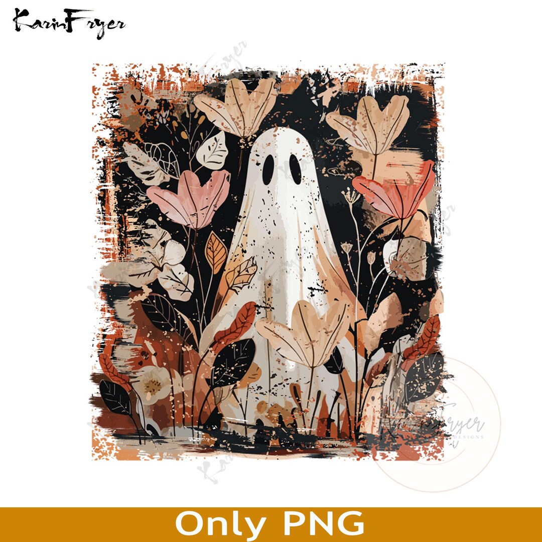 Halloween Fall Ghost Boho Png, Girly Pink Pumpkin Png, Boho Floral Fall ...