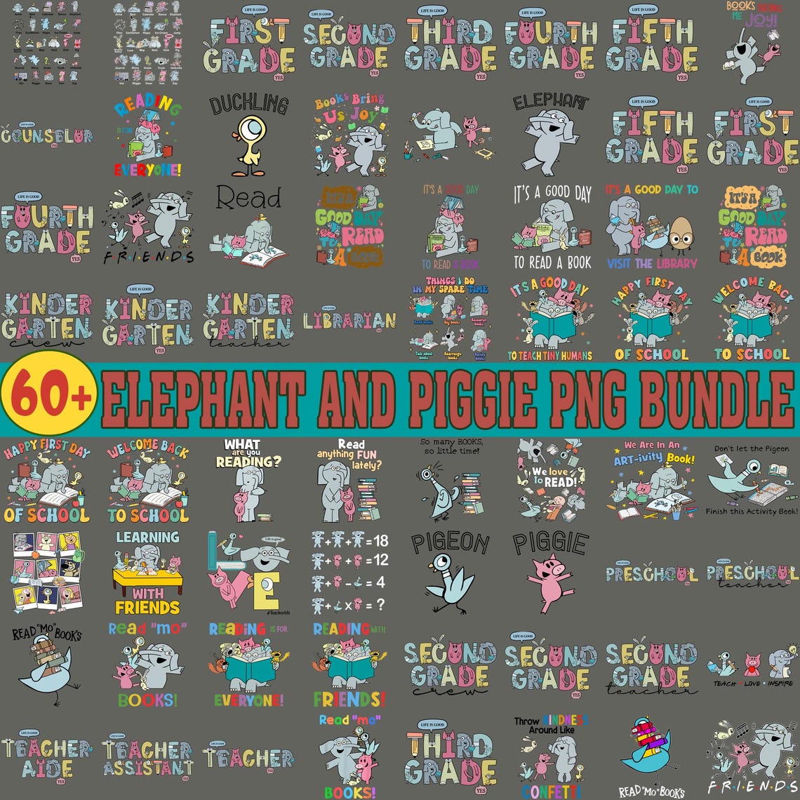 50+ Bundle Elephant and Piggie Png, Back to School Png, First Day of ...