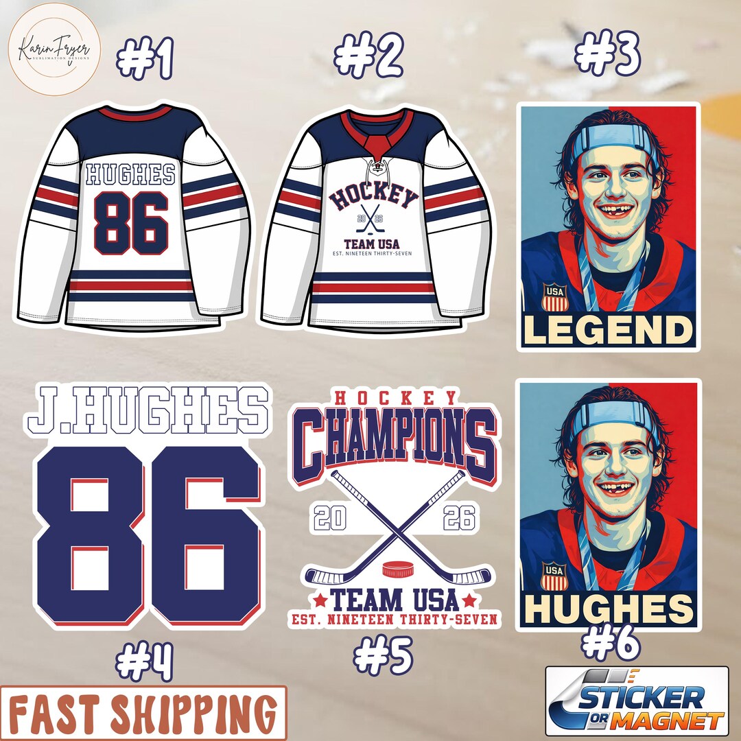 USA Hockey Sticker, Hughes 86, Patriotic Ice Sports Vinyl Decal Pack ...