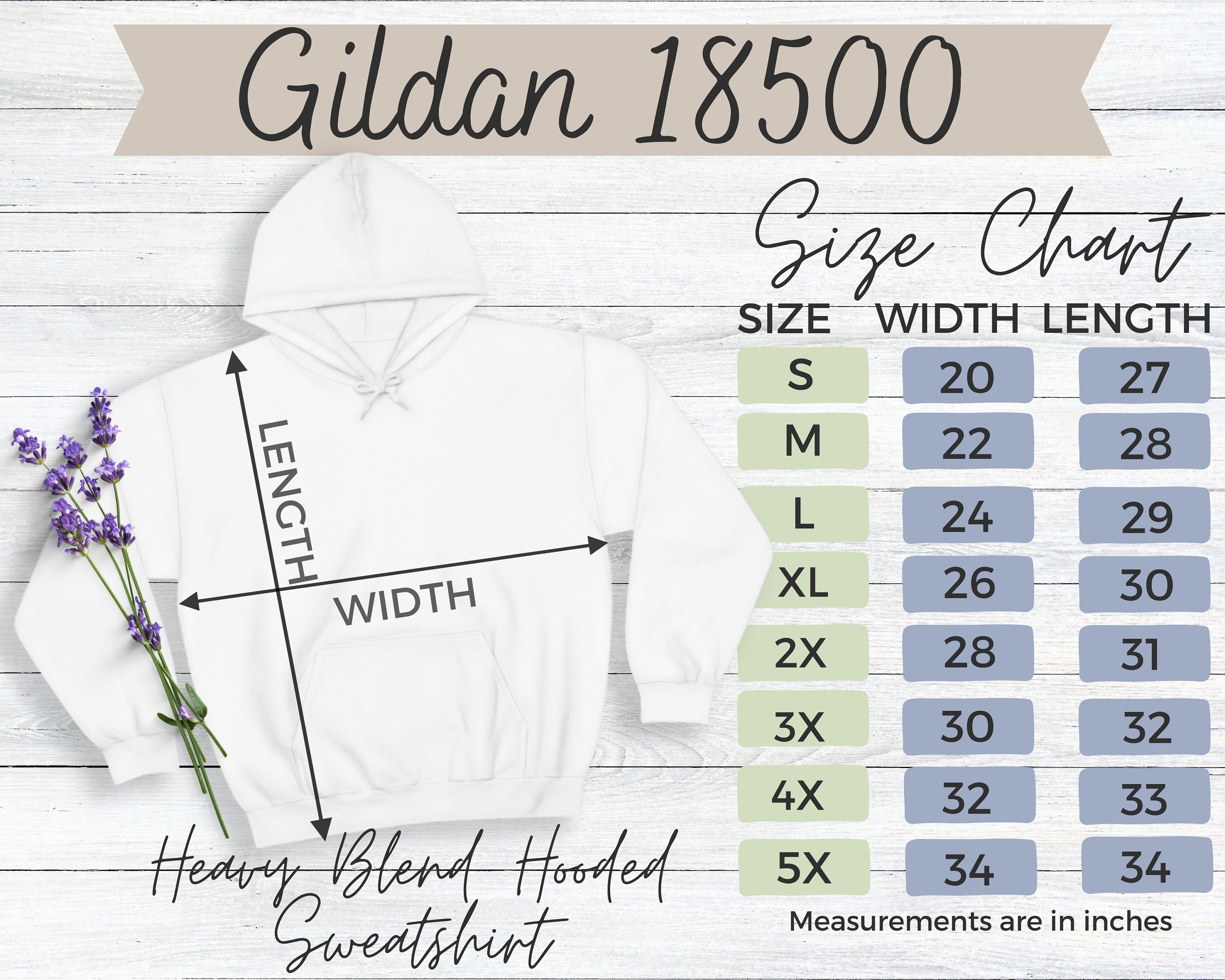 Gildan 18500 G185 Size Chart Hoodie Mockup Gildan Sweatshirt Sizing ...
