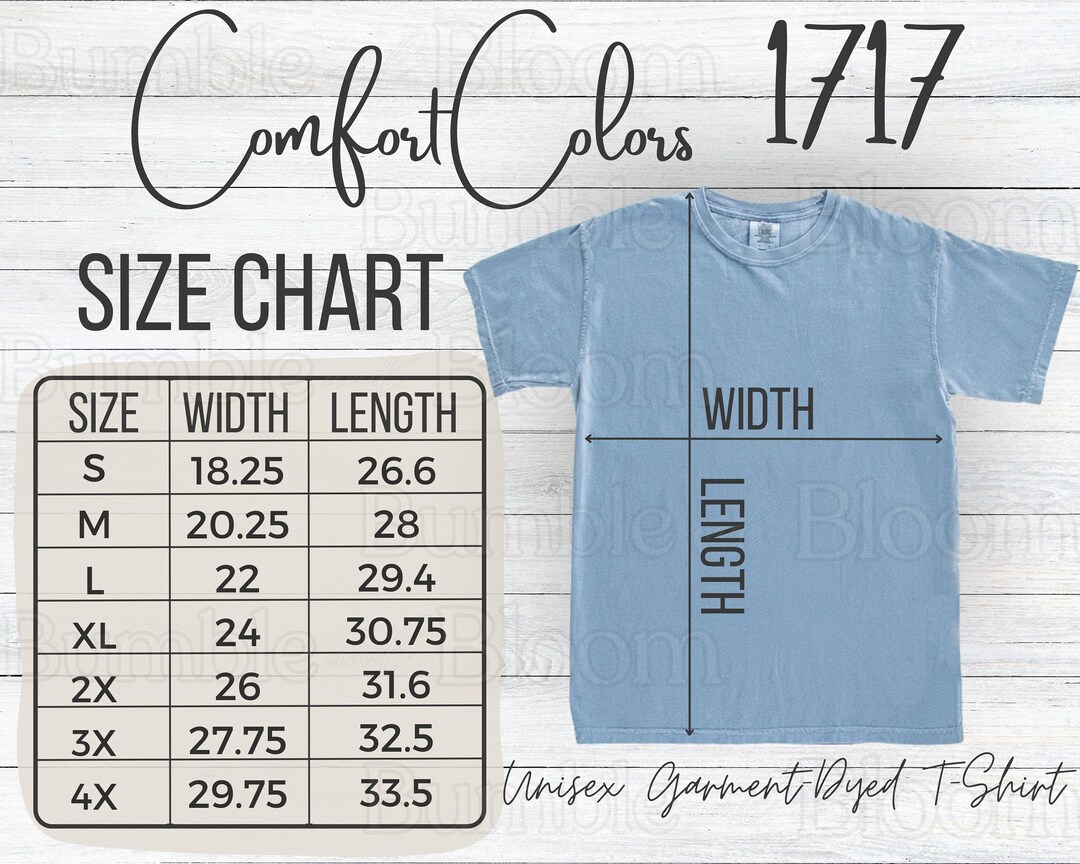 Comfort Colors 1717 Size Chart for Comfort Colors C1717 Unisex T-shirt ...
