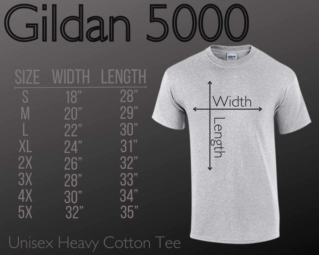 Gildan 5000 Men Size Chart T Shirt Mockup Gildan Tshirt Sizing G500 ...