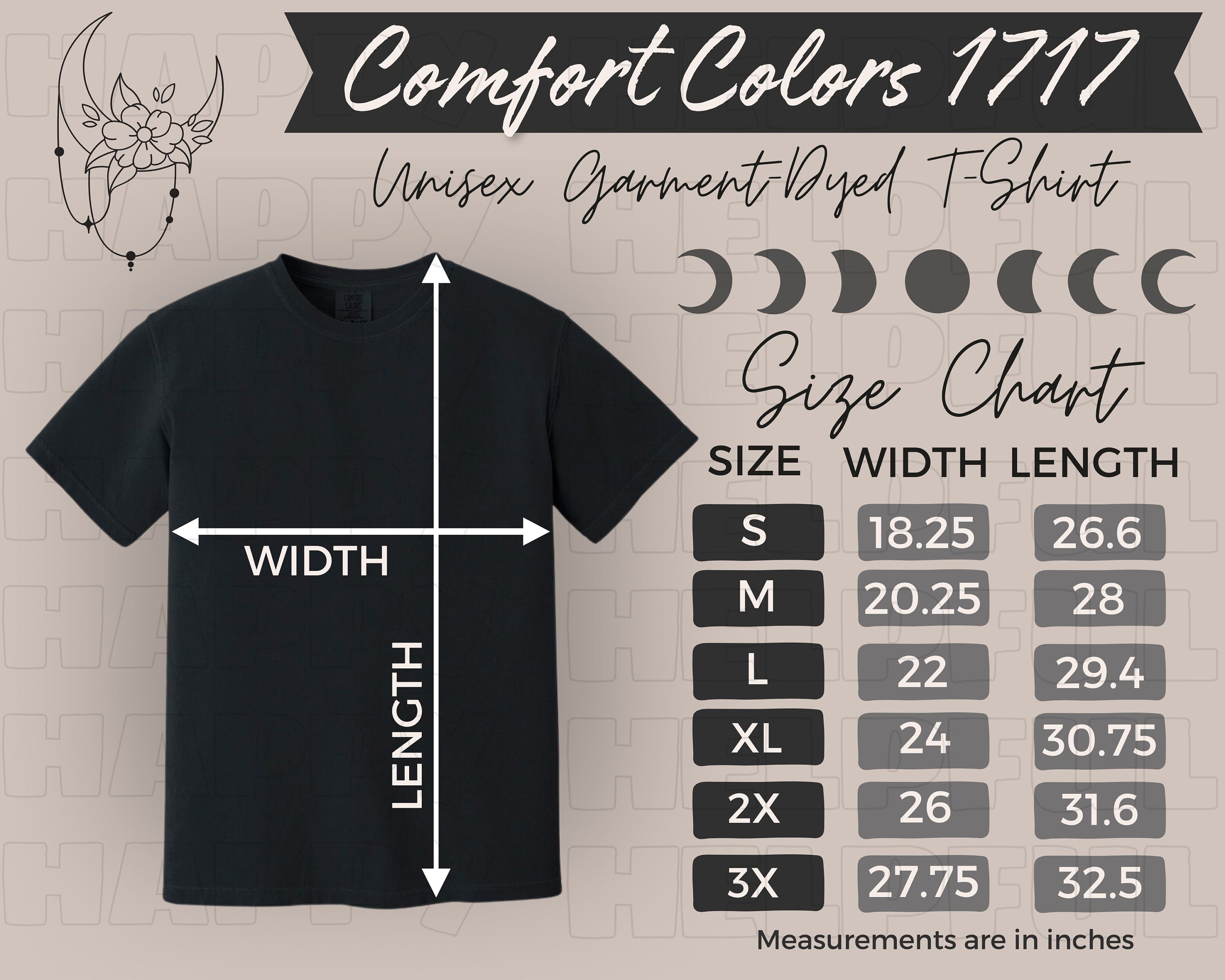 Comfort Colors 1717 Size Chart Witchy Mockup Chart for Halloween ...