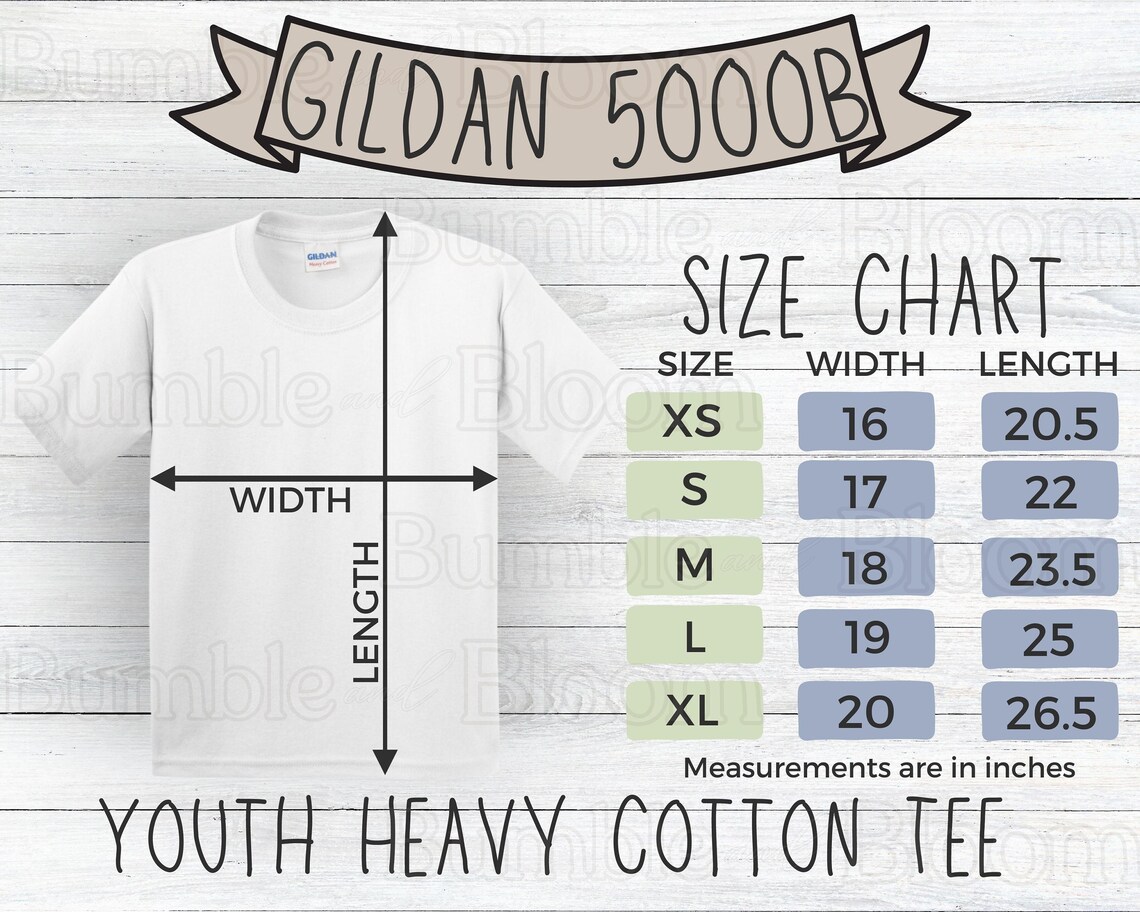 Gildan 5000B Youth Size Chart T Shirt Mockup Gildan Tshirt Sizing 5000B Size Chart for Kids ...