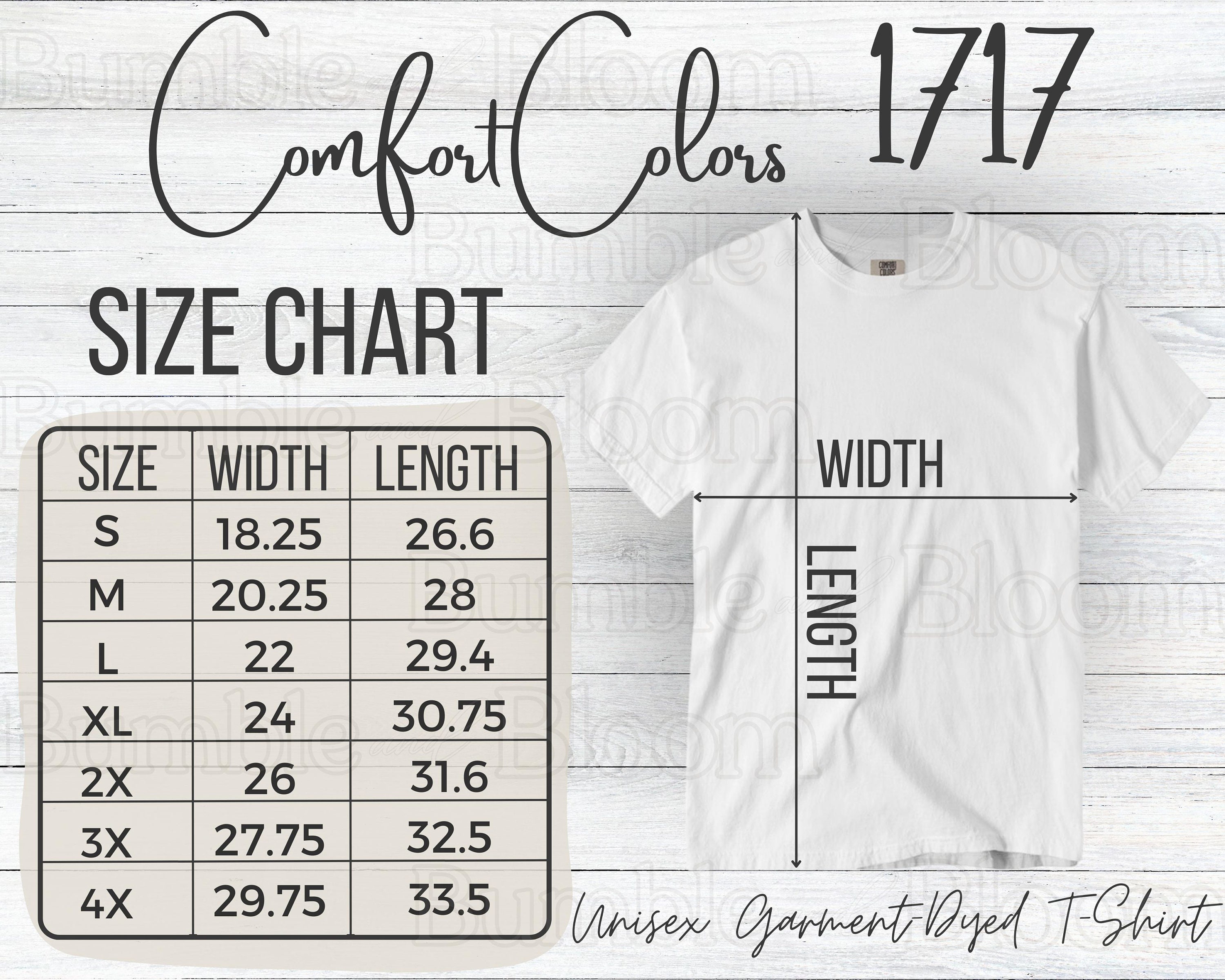 Comfort Colors 1717 Size Chart for Comfort Colors C1717 Unisex T-shirt ...