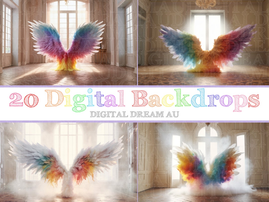 Rainbow Angel Wings Digital Backdrop Maternity Digital Backdrop Overlay ...