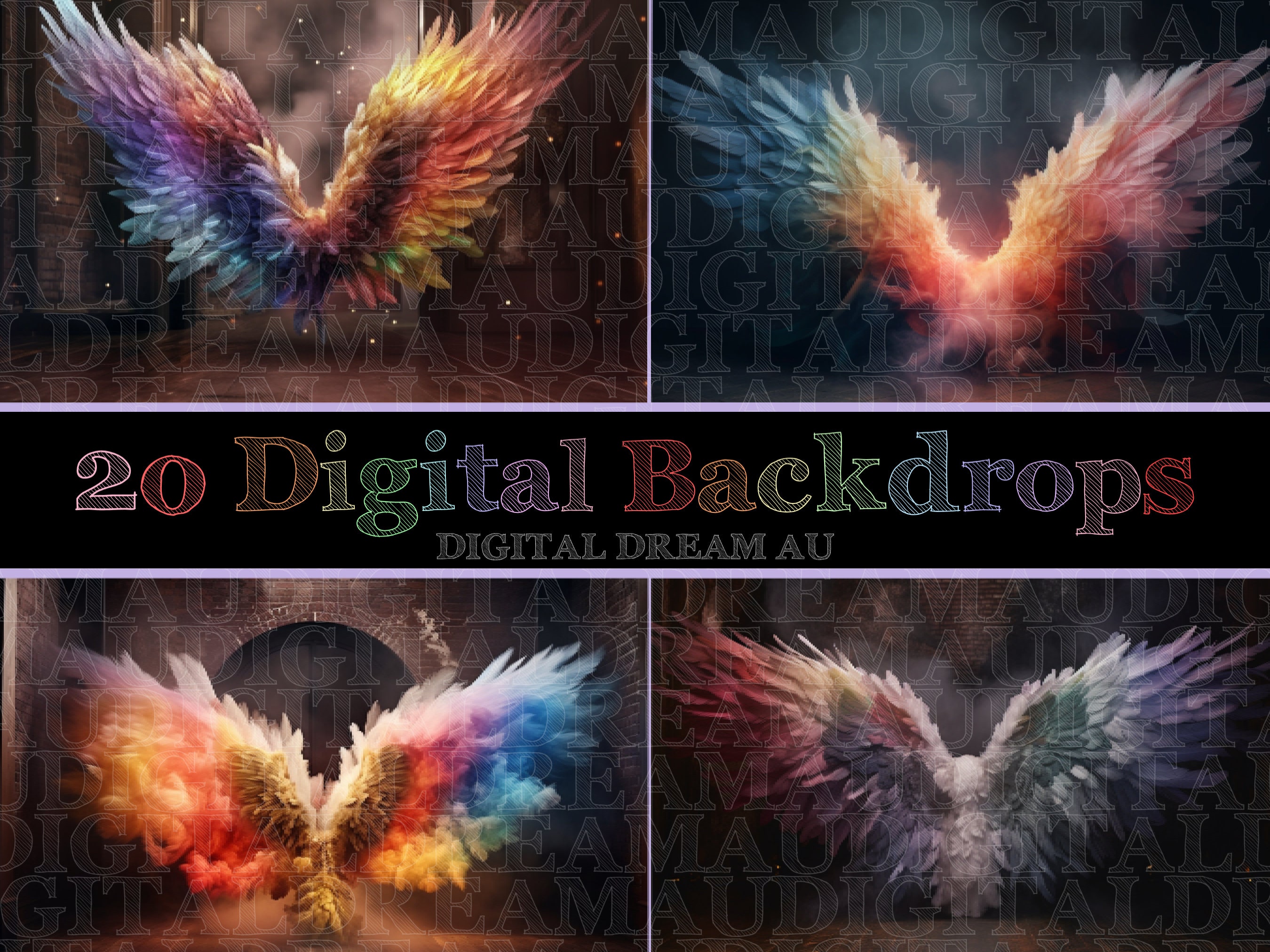 Rainbow Angel Wings Digital Backdrop Maternity Digital - Etsy
