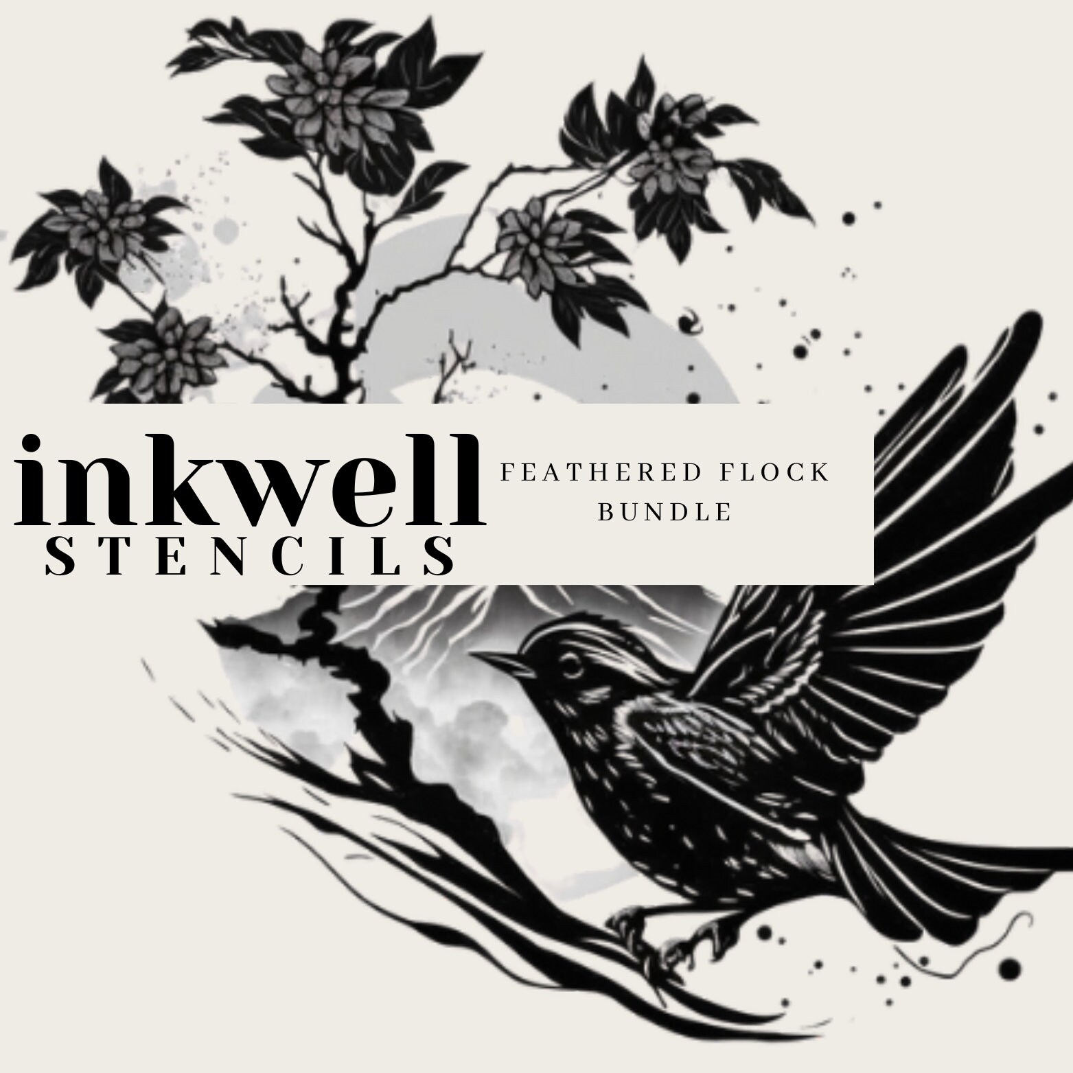 SVG + PNG BUNDLE - Feathered Flock Tattoo Stencil / Flash Pack - Etsy