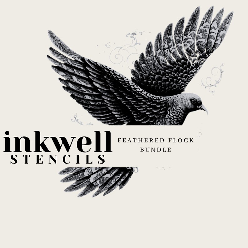 SVG + PNG BUNDLE - Feathered Flock Tattoo Stencil / Flash Pack - Etsy
