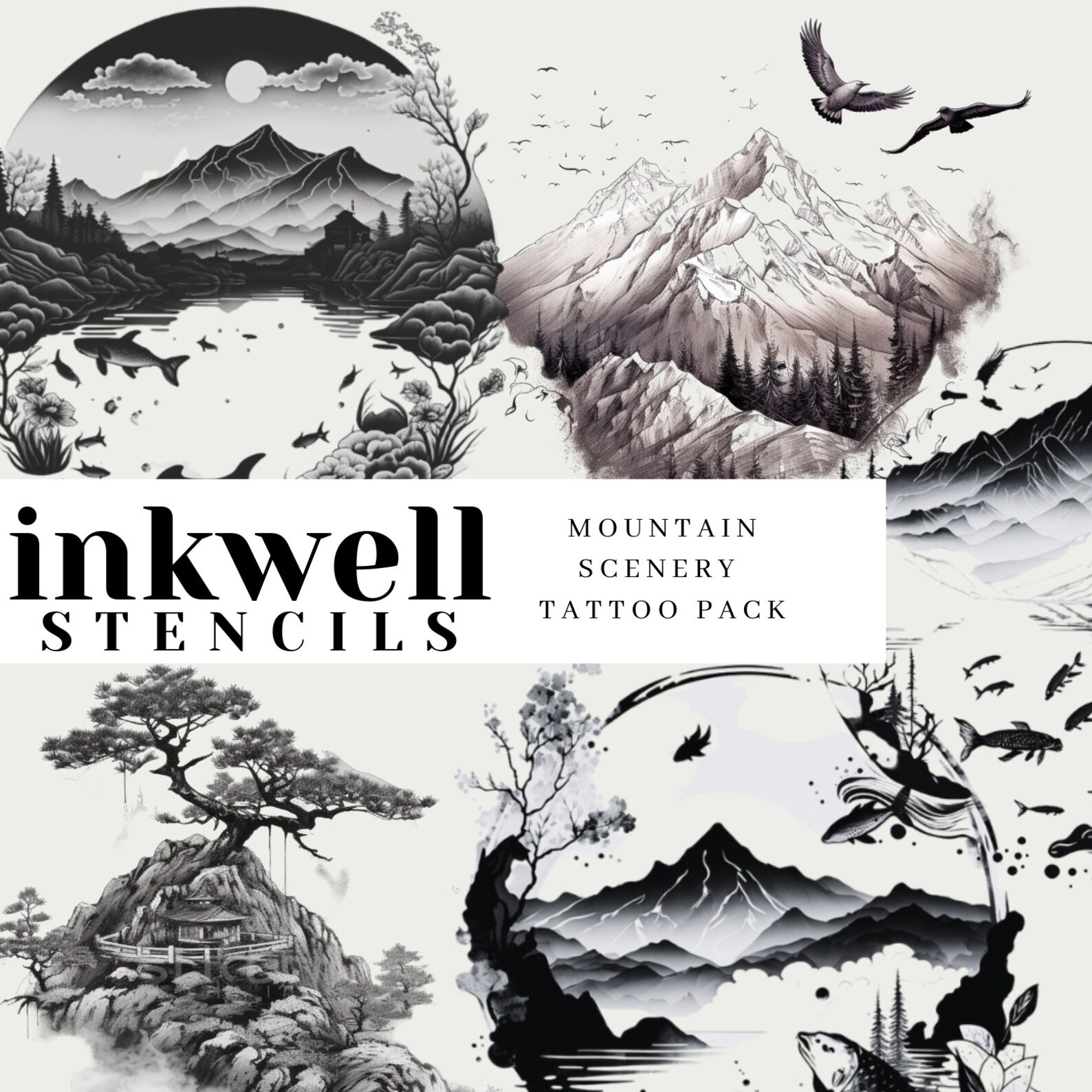 MOUNTAIN FLASH TATTOOS - Svg + Png Format Tattoo Stencil Flashes Bundle ...