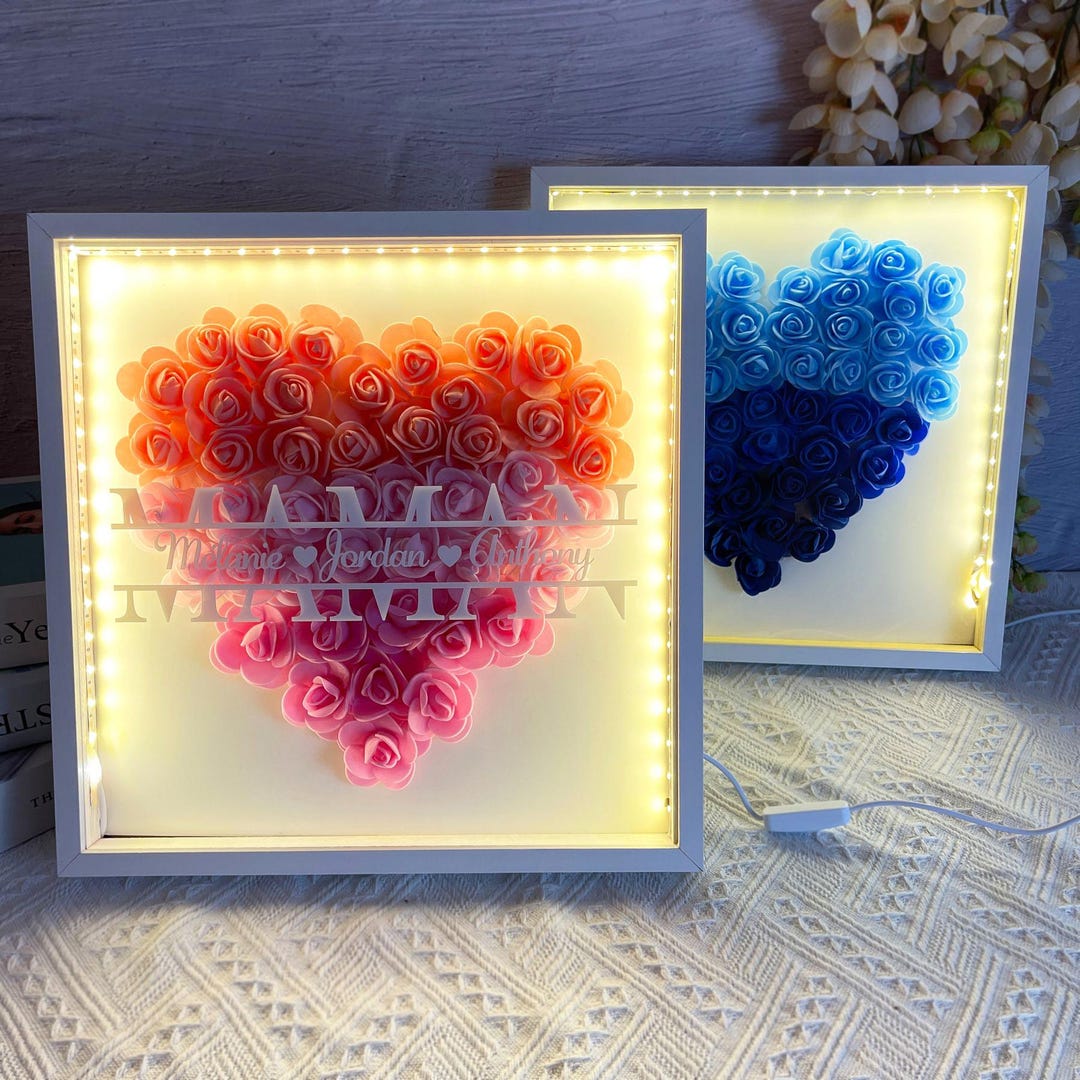 Personalized Flower Shadow Box Custom Name,heart Shadow Box Sign,rose ...