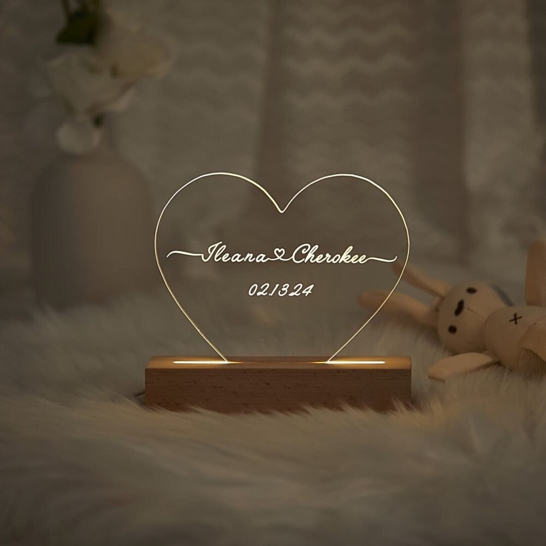 Custom LED Heart-shaped Name Light, Night Light, Valentine Gift, Light ...