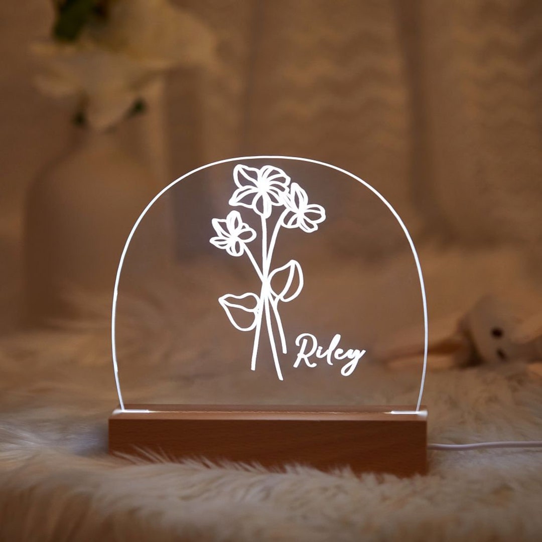 Custom Birth Flower Night Lightvalentines Day Gift for Herhome ...