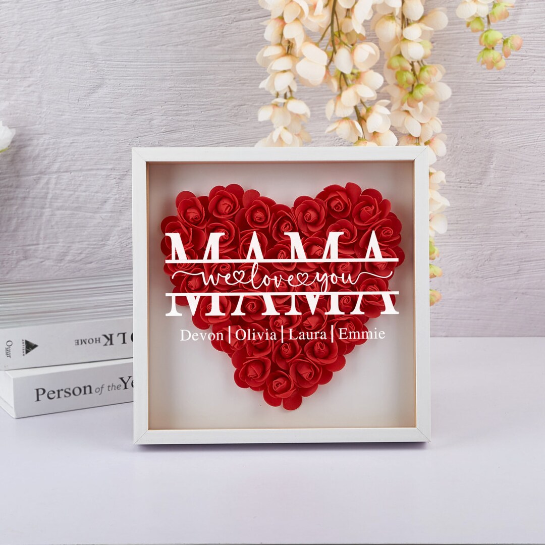 Personalized Mom Flower Shadow Box, Heart Shaped Monogram Flower Shadow ...