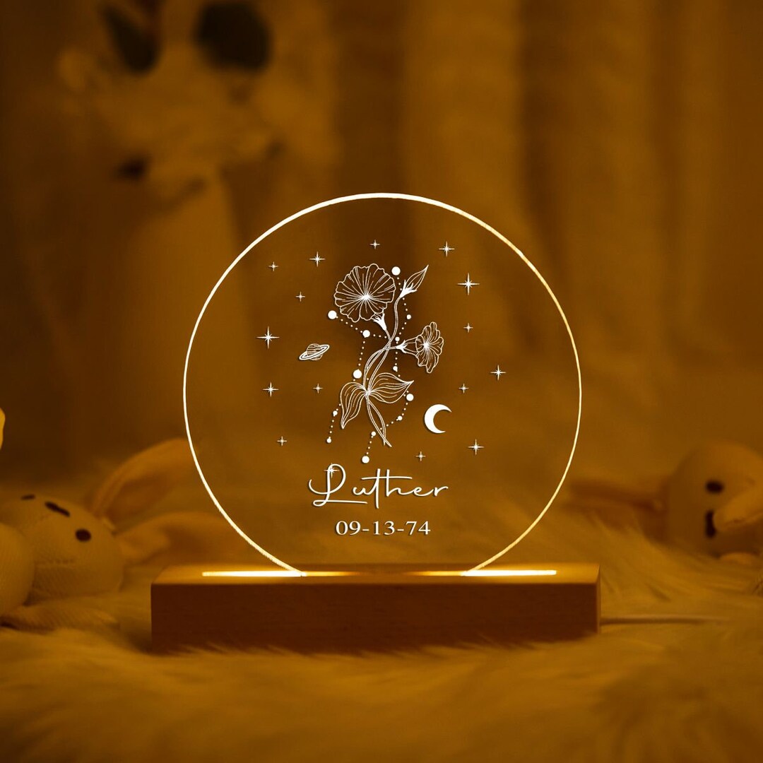 Zodiac Signs Night Light,birth Flower Night Light,custom Night Light ...
