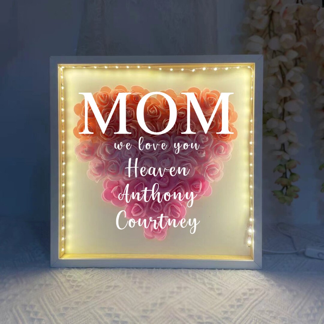 Mom With Kids Name Shadow Box,handcrafted Mom's Present,heart Shadow ...