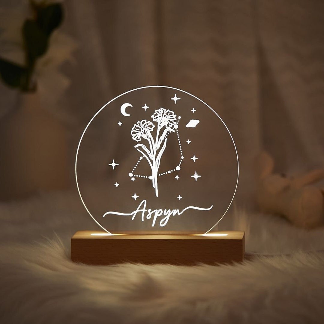 Personalized Night Lamp With Birth Flower - Custom Led Night Lamp ...