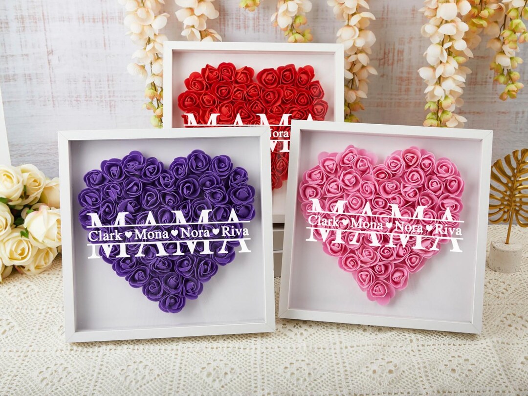 Personalized Flower Shadow Box,custom Roses Shadowbox With Names,mom's ...