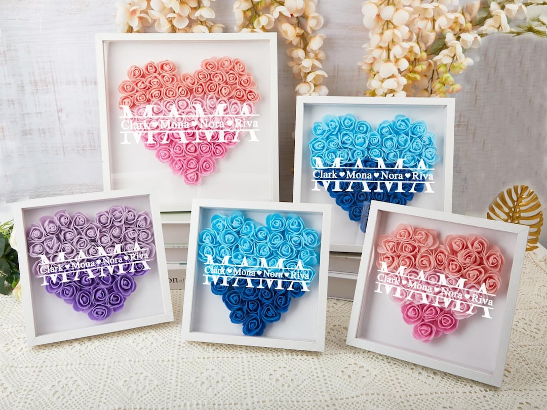 Custom Heart Roses Shadow Box With Names,personalized Flower Shadow Box ...