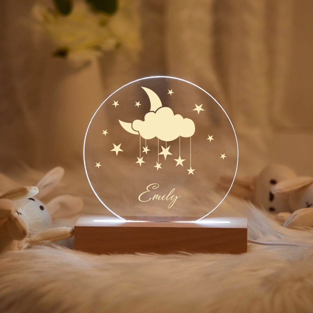 Custom Moon and Star Nightlight/personalized Clouds Night Light With ...