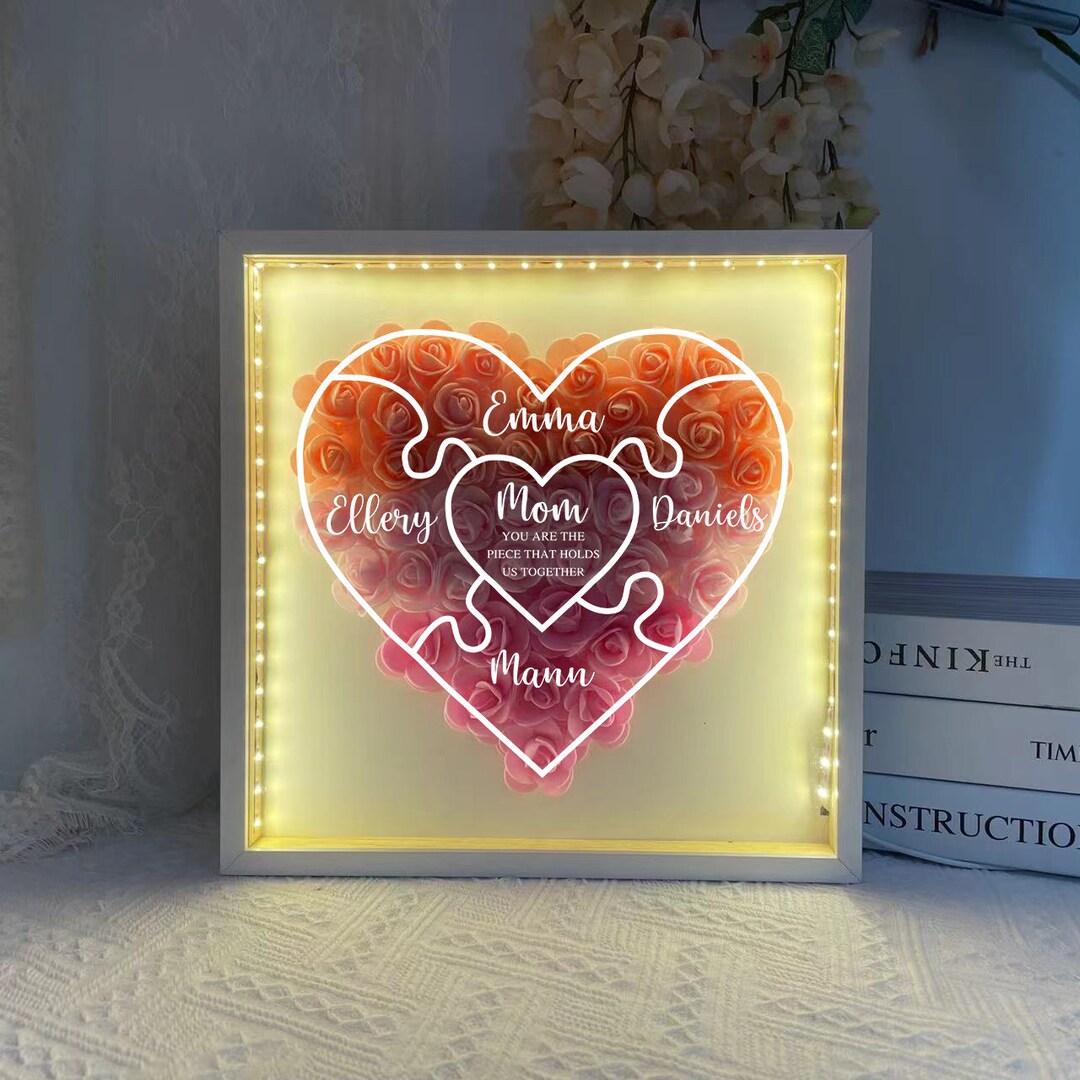 Personalized Mom Flower Shadow Box,led Light Roses Shadow Box With ...