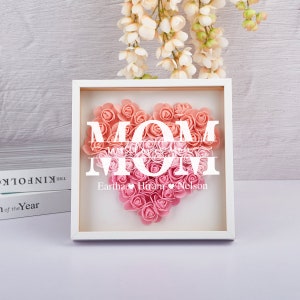 Mom Heart Shaped Monogram Flower Shadow Box, Customized Gift for Any ...