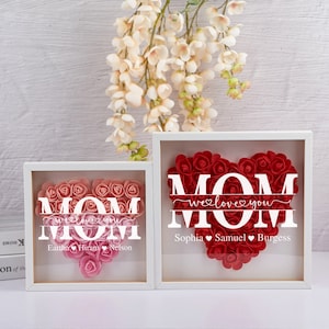 Mom Heart Shaped Monogram Flower Shadow Box, Customized Gift for Any ...