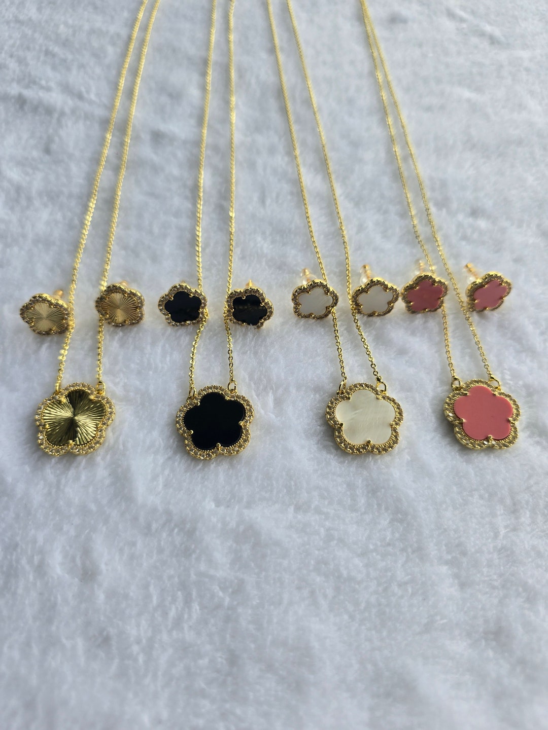 18k Gold High Quality Clover Jewelry Set , Gift for Her , Lucky Necklace , Women Jewelry Set ...