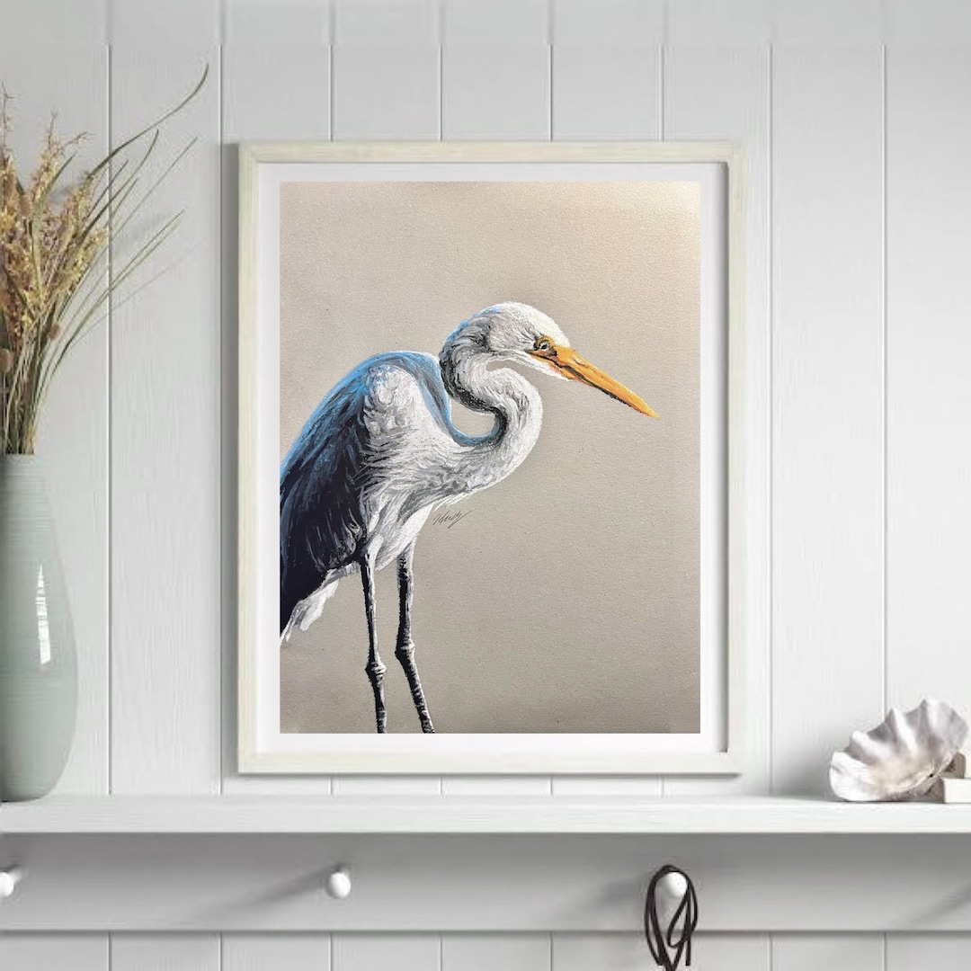 Eastern Great Egret Original Art Print on Archival Matte Paper, Coastal ...